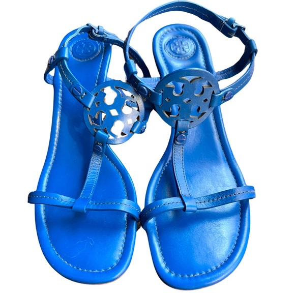 Tory Burch | Shoes | Tory Burch Royal Blue Miller Leather Wedge Sandals ...
